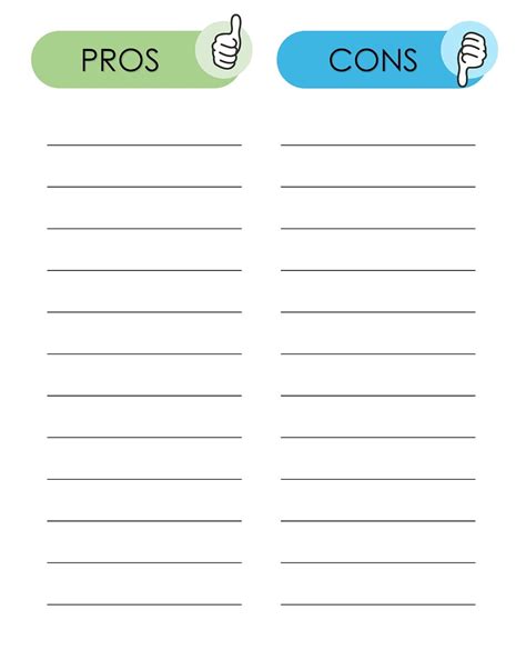Download Prinatable Pros And Cons List Template Free Download And Print For You