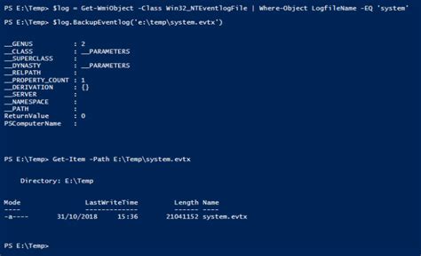how to backup export an event log to an evtx file with powershell