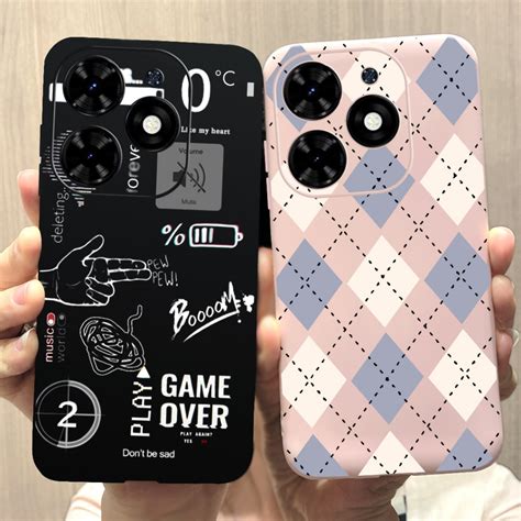 Tecno Spark Go Case New Design Matte Heart Checkerboard Painted Proctive Soft Silicone