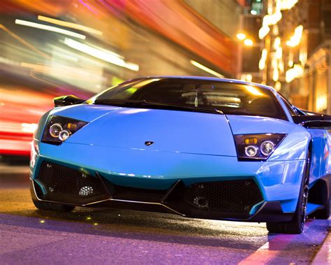 Wallpaper Lamborghini Blue Car In The City Night Road 2560x1600 Picture