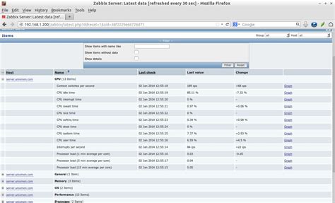 zabbix server latest data [refreshed every 30 sec] mozilla firefox