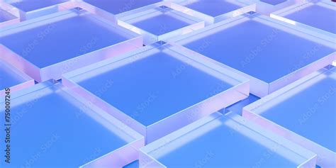Abstract Array Of Thick Blue Frosted Glass Rectangle Shapes Geometric Shape Background Template