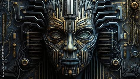 Electronic Circuit Board With Human Head Processor Evil Dark Supercomputer Generative Ai Stock