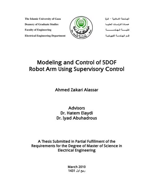 Pdf Modeling And Control Of 5 Dof Robot Arm Using Supervisory Control