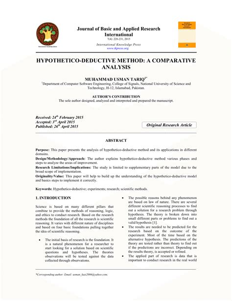 Pdf Hypothetico Deductive Method A Comparative Analysis