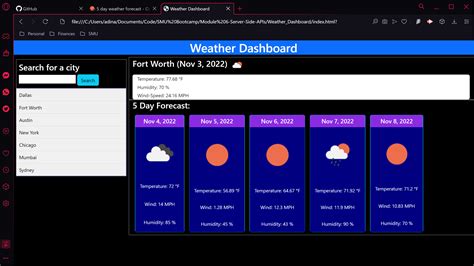 Github Adinair Weather Dashboard A Weather Dashboard Which Displays The Current Forecast