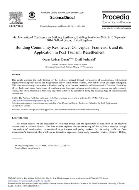 Pdf Building Community Resilience Conceptual Framework And Its