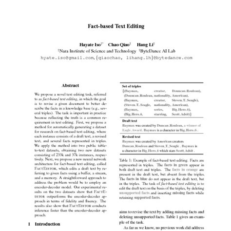 Fact Based Text Editing Acl Anthology