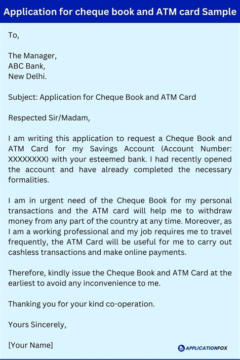 15 Samples Application For Cheque Book Issue