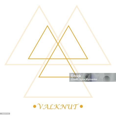 발크넛 사인 스칸디나비아 부적 흰색 배경에 황금 색의 상징 신 오딘 라인 아트 격리된 이교도 벡터입니다 북유럽 문신 벡터 일러스트레이션 3가지 개체에 대한 스톡 벡터 아트