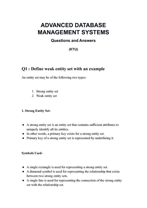 Solution Advanced Database Management Systems Questions And Answers