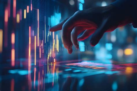 Hand Interacting With A Holographic Display Showing Data Visualization Stock Illustration