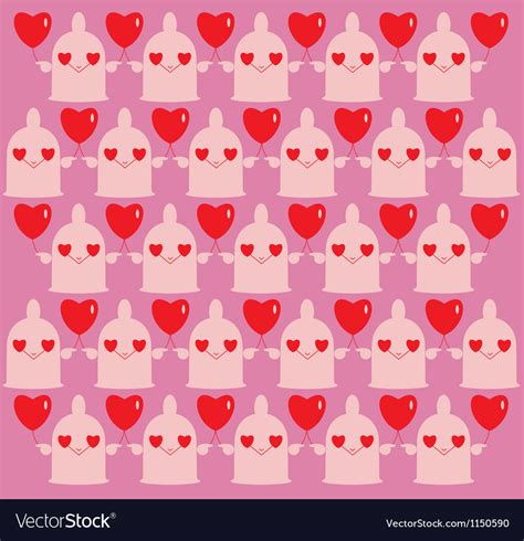 Cartoon Erotic Background With Condoms And Hearts Vector Image