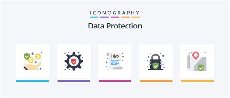 Data Protection Flat 5 Icon Pack Including Surveillance Location Data Security Encryption