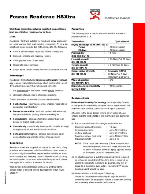 Fosroc Renderoc Plug Safety Data Sheet Purchase Discount Tratenor Es