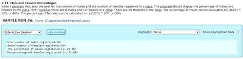 Solved Male And Female Percentages Write A Program Chegg