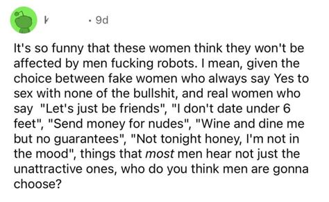 Women Will Be Replaced By Sex Robots Because They Dont Say No R Inceltear