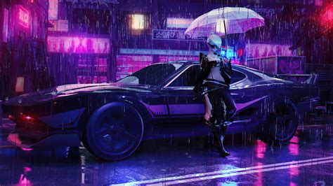 1920x1080 Girl With Umbrella And Car Laptop Full Hd 1080p Hd 4k