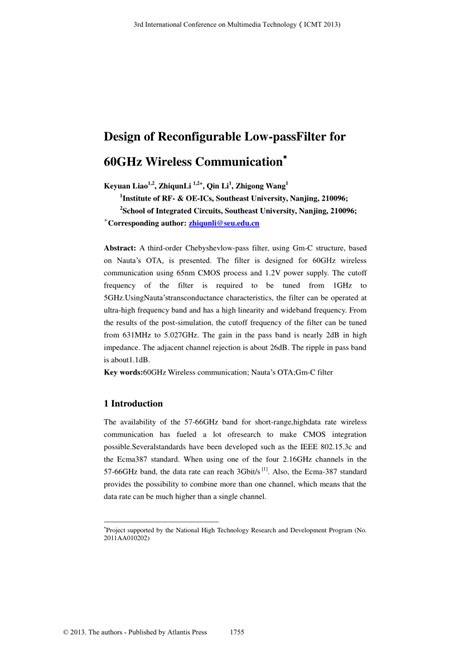 Pdf Design Of Reconfigurable Low Pass Filter For 60ghz Wireless Communication