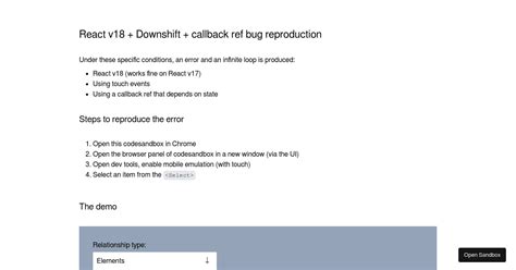 React V18 Callback Ref Downshift Codesandbox