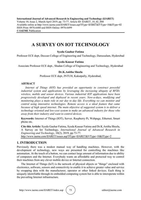 A Survey On Iot Technology Pdf