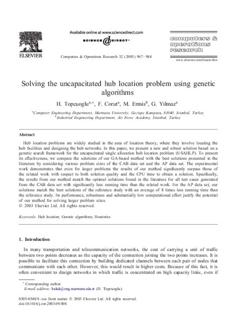 pdf solving the uncapacitated hub location problem using genetic