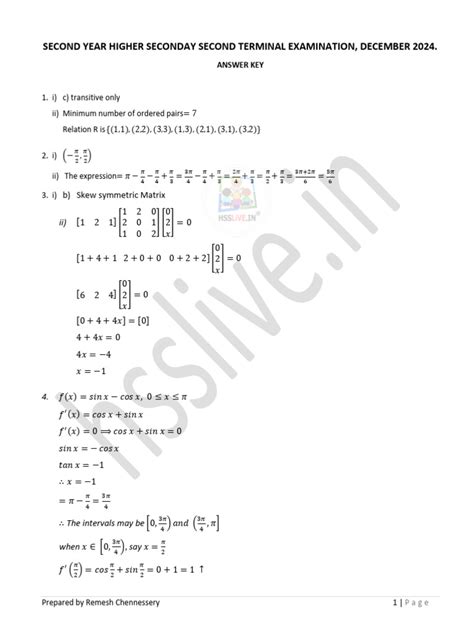 Hsslive Xii Maths Key Dec 2024 Pdf Linear Algebra Algebra