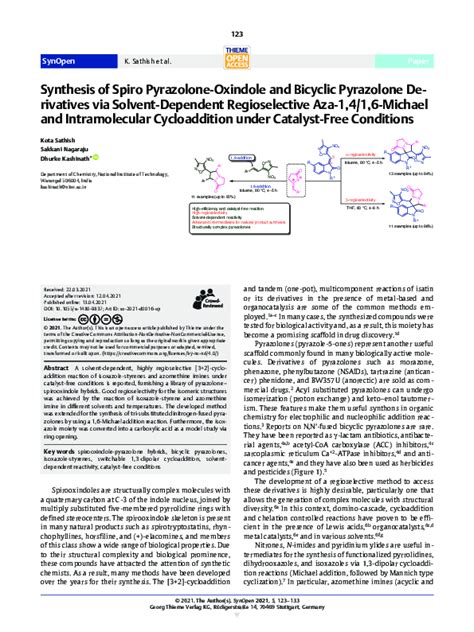 Pdf Synthesis Of Spiro Pyrazolone Oxindole And Bicyclic Pyrazolone Derivatives Via Solvent