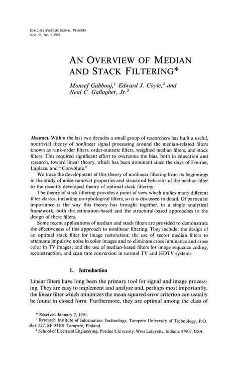 Pdf An Overview Of Median And Stack Filtering