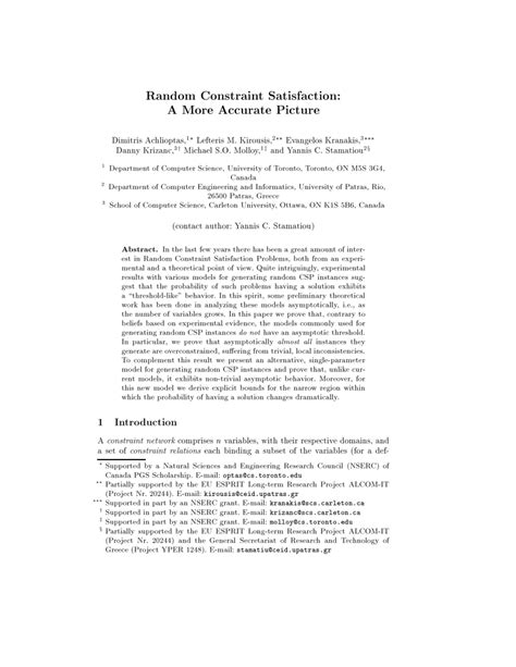 Pdf Random Constraint Satisfaction A More Accurate Picture