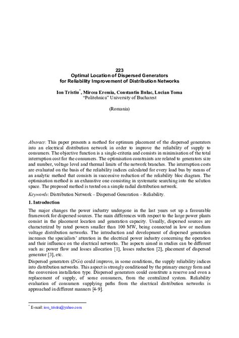 pdf optimal location of dispersed generators for reliability