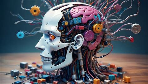 futuristic ai and agi robot android with intricate colorful wiring and