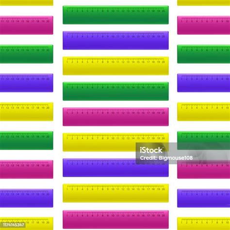 현실적인 상세한 3d 색상 학교 측정 통치자 원활한 패턴 배경 벡터 눈금자에 대한 스톡 벡터 아트 및 기타 이미지 눈금자 반복 센티미터 Istock