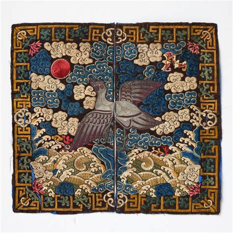 A Pair Of Embroidered Civil Officials Rank Badges Buzi With Egrets