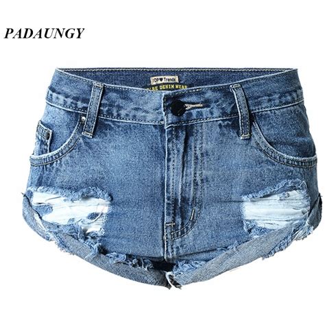 Padaungy Steampunk Shorts Denim Hotpants Torn Ripped Jeans For Women