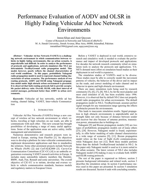Pdf Performance Evaluation Of Aodv And Olsr In Highly Fading