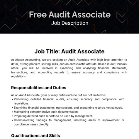 Free Audit Associate Job Description Template To Edit Online