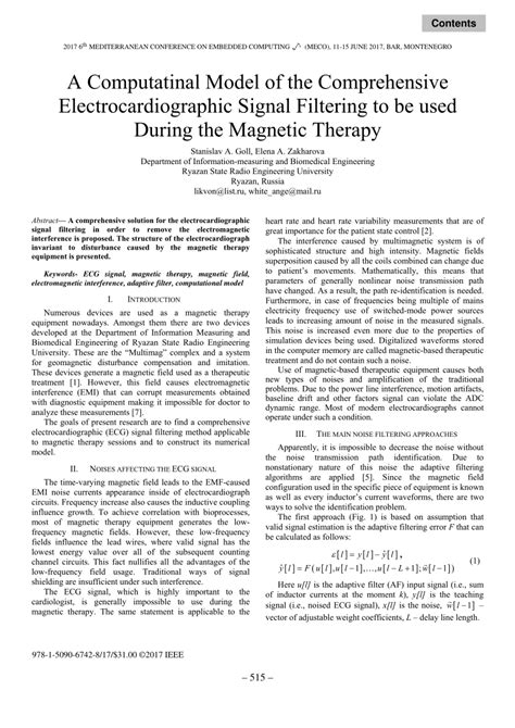 Pdf A Computatinal Model Of The Comprehensive Electrocardiographic Signal Filtering To Be Used