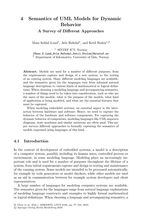 pdf semantics of uml models for dynamic behavior a survey of different approaches