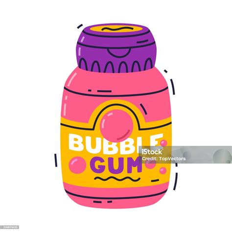 과일 거품 껌 에서 항아리 로서 감미로운 씹는 껌 벡터 일러스트 개념에 대한 스톡 벡터 아트 및 기타 이미지 개념 과일 기포 Istock