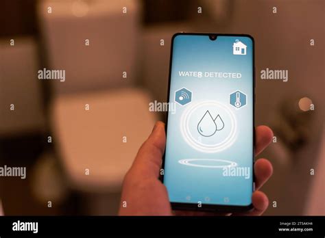 Water Leak Sensor Alert Smart Water Sensor Can Automatically Shut Off A Solenoid Valve Stock