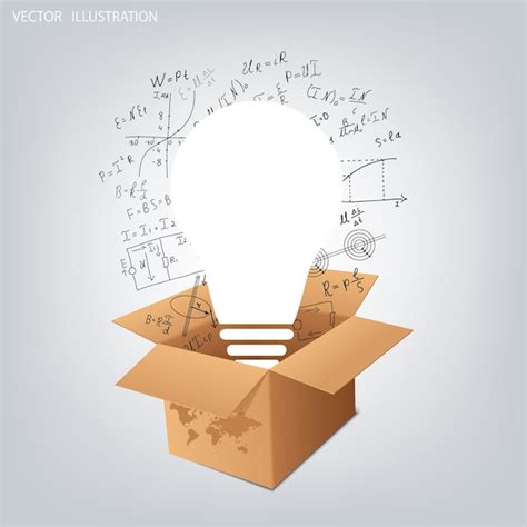 Premium Vector Light Bulb With Mathematical Equations And Formulas On A Cardboard Box On A