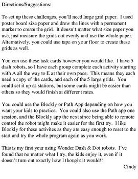 Dash Robot Basic Movement Challenge Cards By Cindy Moorman TPT