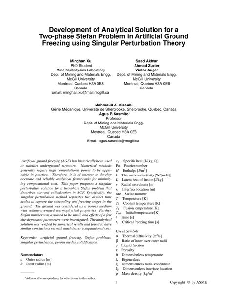 Pdf Development Of Analytical Solution For A Two Phase Stefan Problem In Artificial Ground