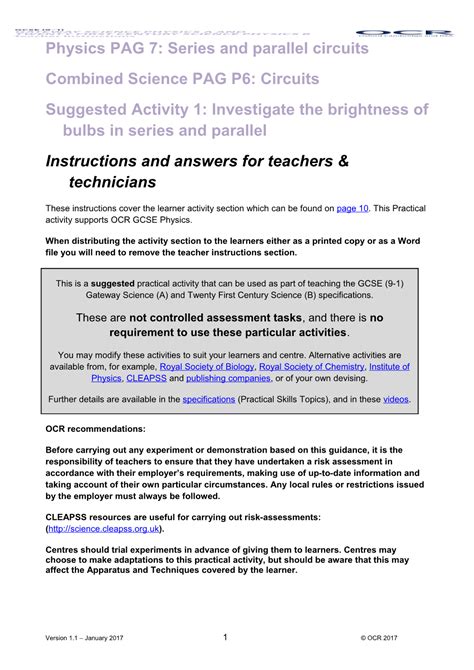 OCR GCSE Science Physics A And B PAG Series And Parallel Circuits Docsbay