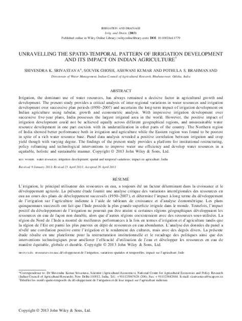 Pdf Unravelling The Spatio Temporal Pattern Of Irrigation Development And Its Impact On Indian