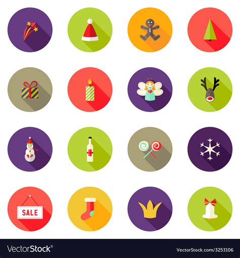 Christmas Circle Flat Icons Set 3 Royalty Free Vector Image