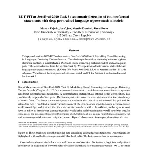 BUT FIT At SemEval Task Automatic Detection Of Counterfactual Statements With Deep Pre