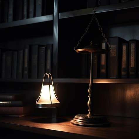 Premium AI Image A Lamp Is On A Table Next To A Book Shelf