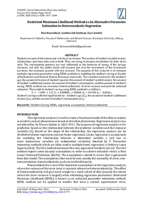pdf restricted maximum likelihood method as an alternative parameter